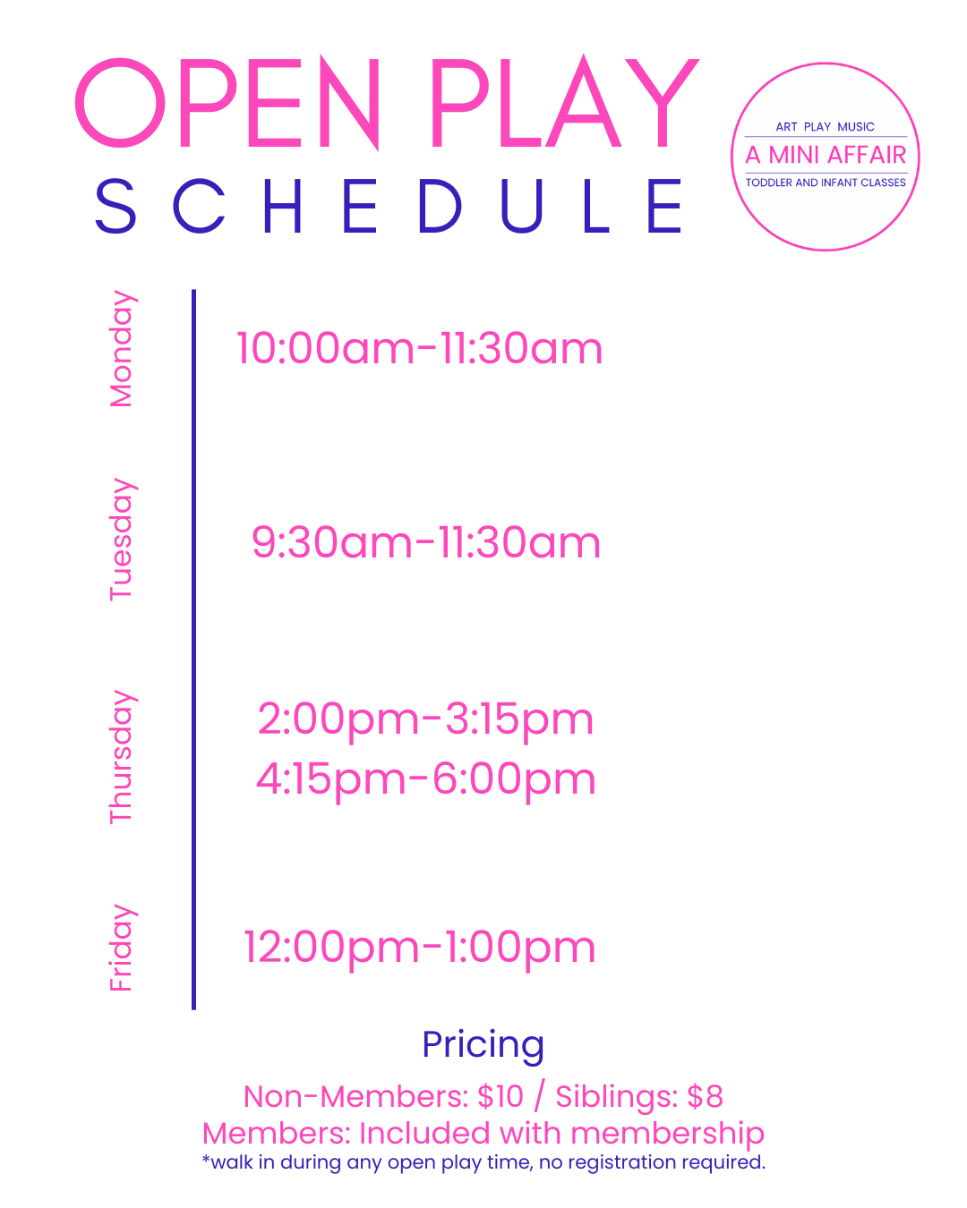 Open Play Schedule – A MINI AFFAIR